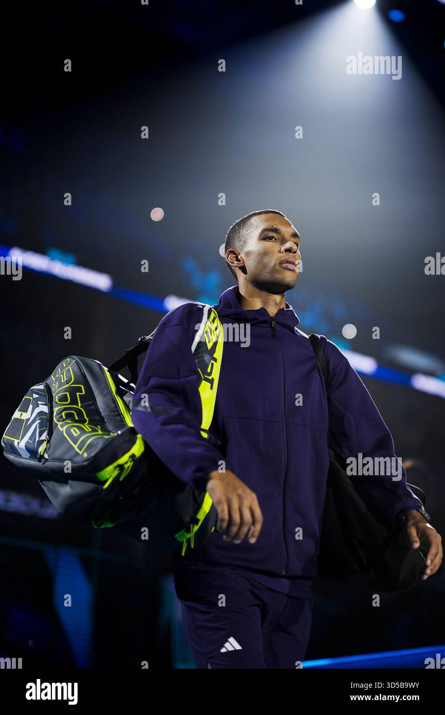 Felix Auger-Aliassime of Canada walks out prior to his round robin ...