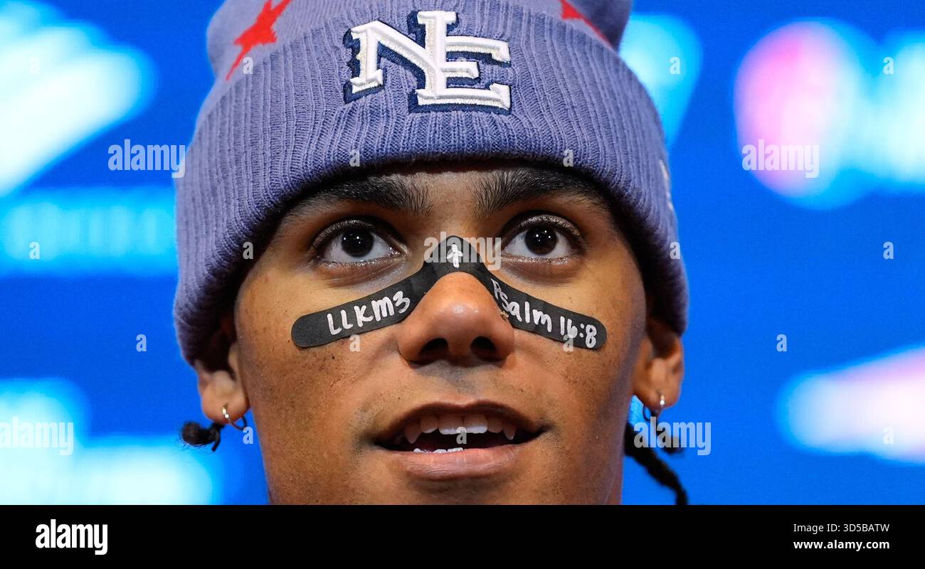 New England Patriots cornerback Christian Gonzalez during a news ...