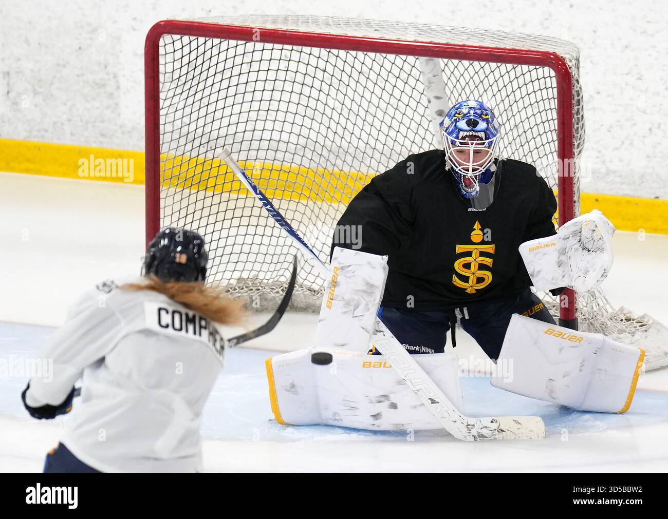 Toronto Sceptres goalie Elaine Chuli, right, makes a save against ...