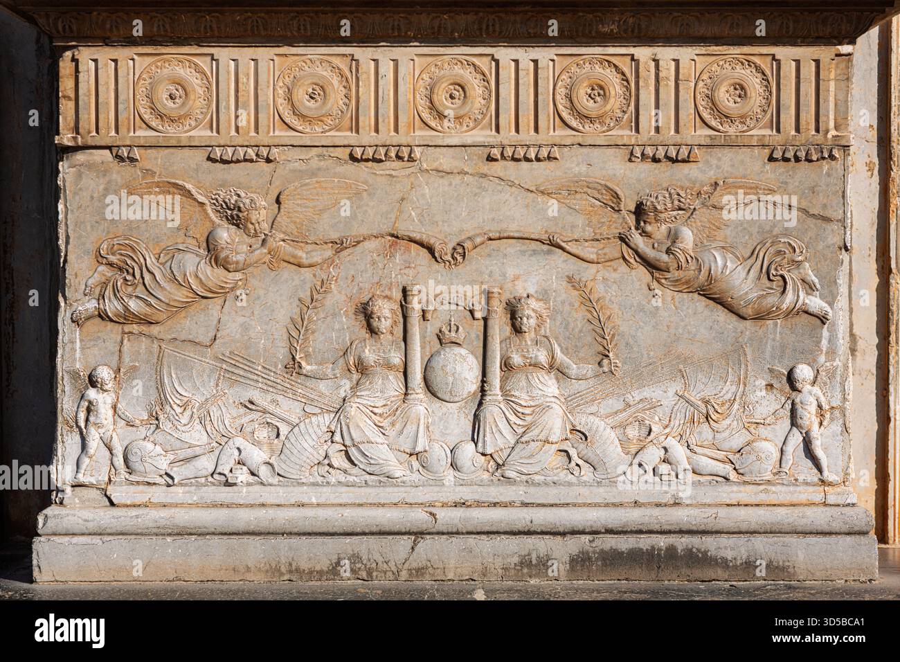 A detailed bas-relief in Granada depicts the Allegory of Peace with ...