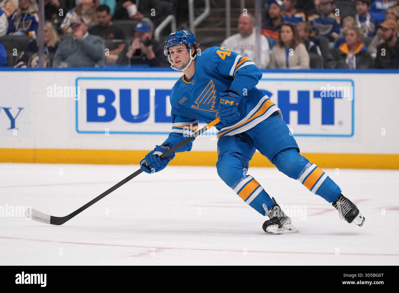 St. Louis Blues' Hunter Skinner skates during the first period of an ...