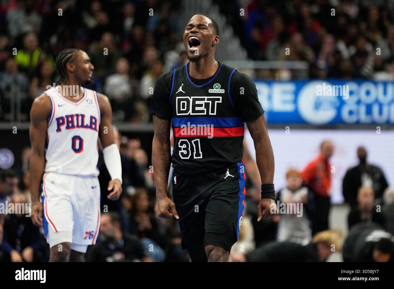 Detroit Pistons guard Javonte Green reacts during the second half of an ...