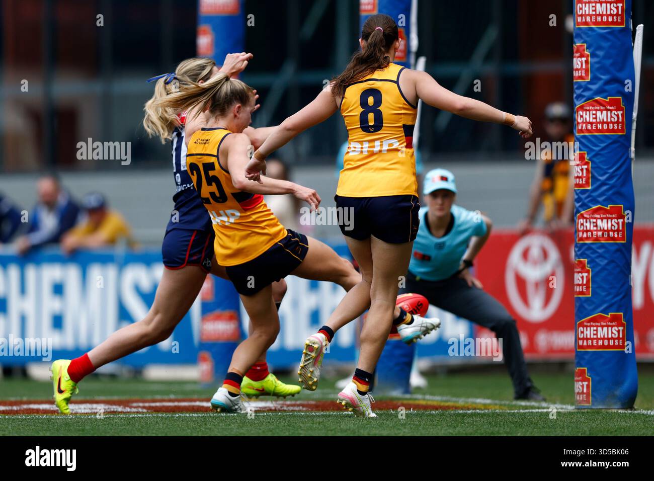 Teah Charlton of the Crows kicks a goal during the AFLW Semi Final ...