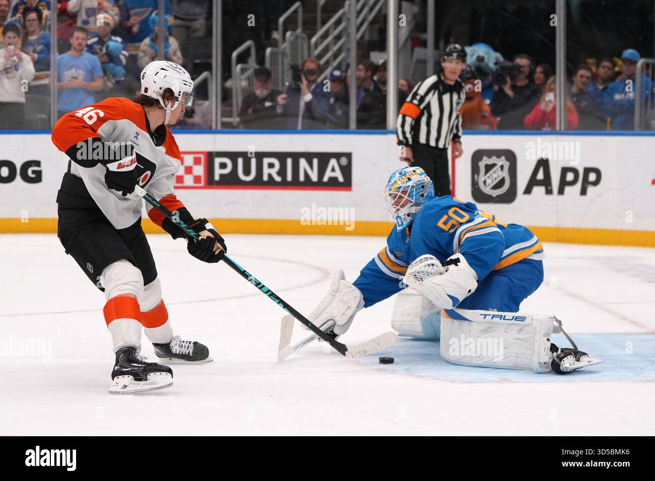 Philadelphia Flyers' Trevor Zegras (46) scores past St. Louis Blues ...
