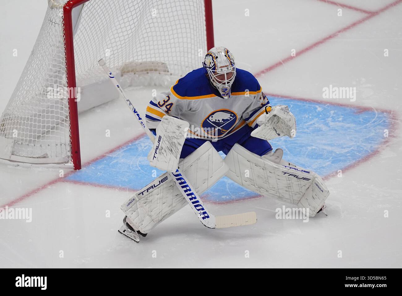 Buffalo Sabres goaltender Alex Lyon (34) in the first period of an NHL ...