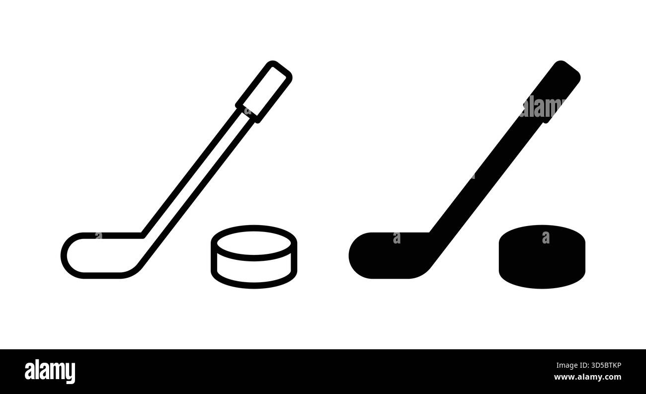 This image features a simple outline of a hockey stick and puck ...