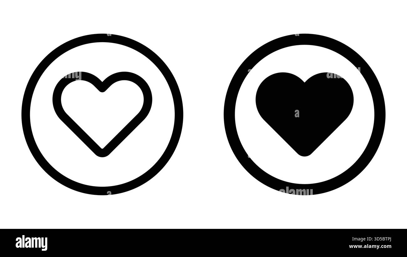 Set of two monochrome heart icons in circular designs, perfect for ...