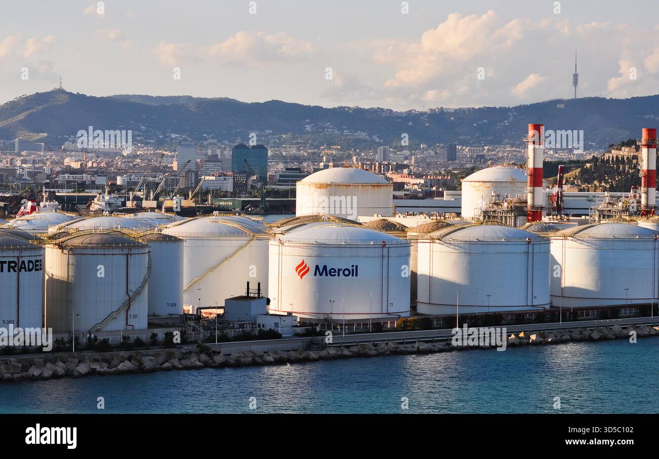 Barcelona, Spain - September 26, 2025: Meroil and Tradebe oil tanks ...