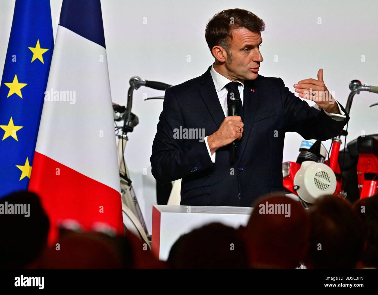 French President Emmanuel Macron delivers a speech during the ...