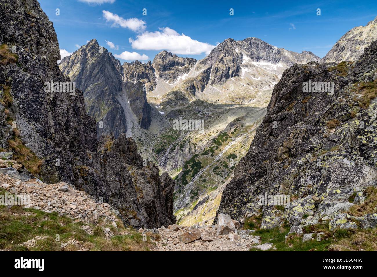 Narrow rocky pass overlooking the Mala Studena Dolina valley with ...