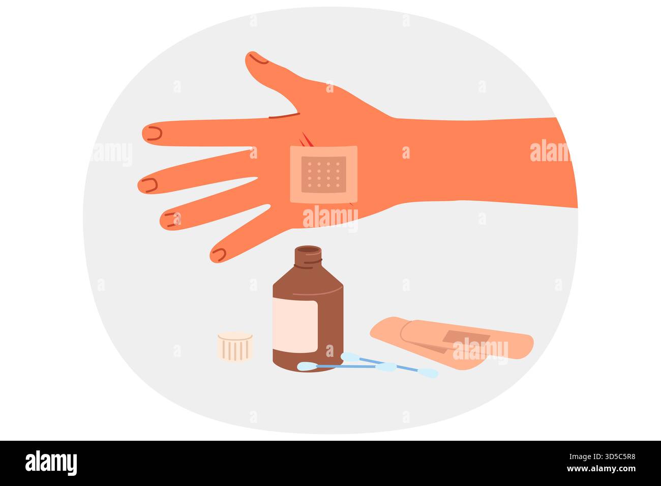 Patch on palm and medicinal ointment in glass bottle help stop bleeding ...