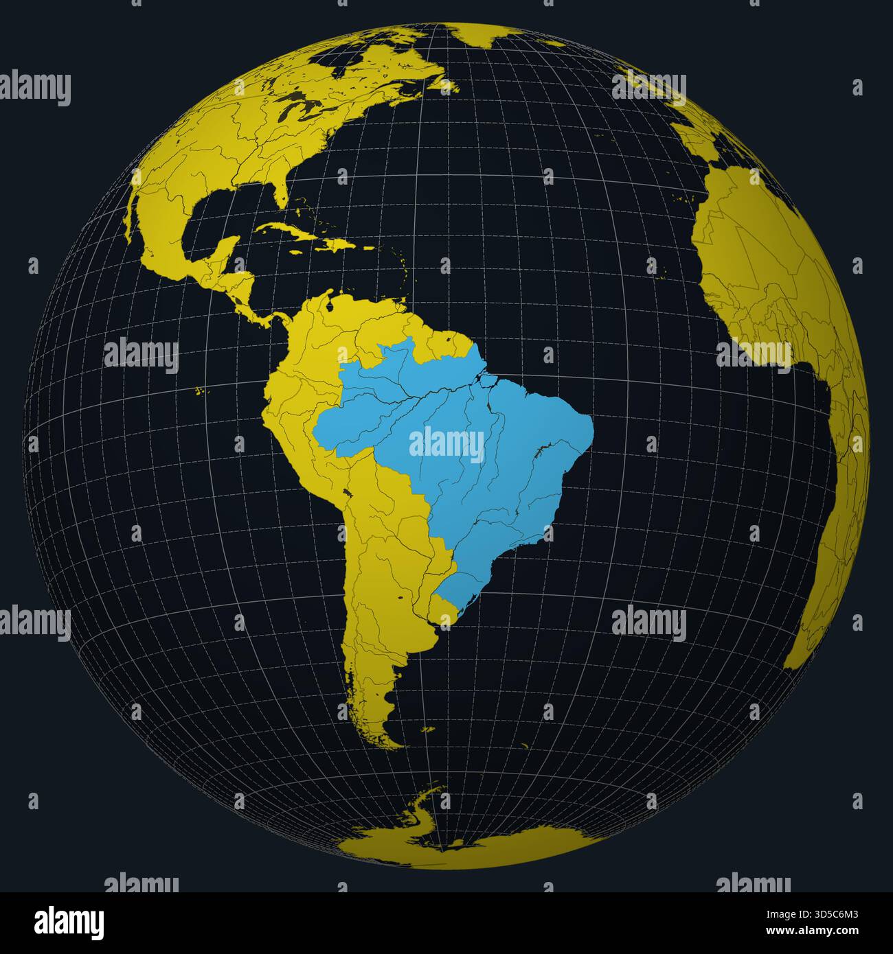 Brazil on Globe. Country view on the world map in Charcoal Bright ...