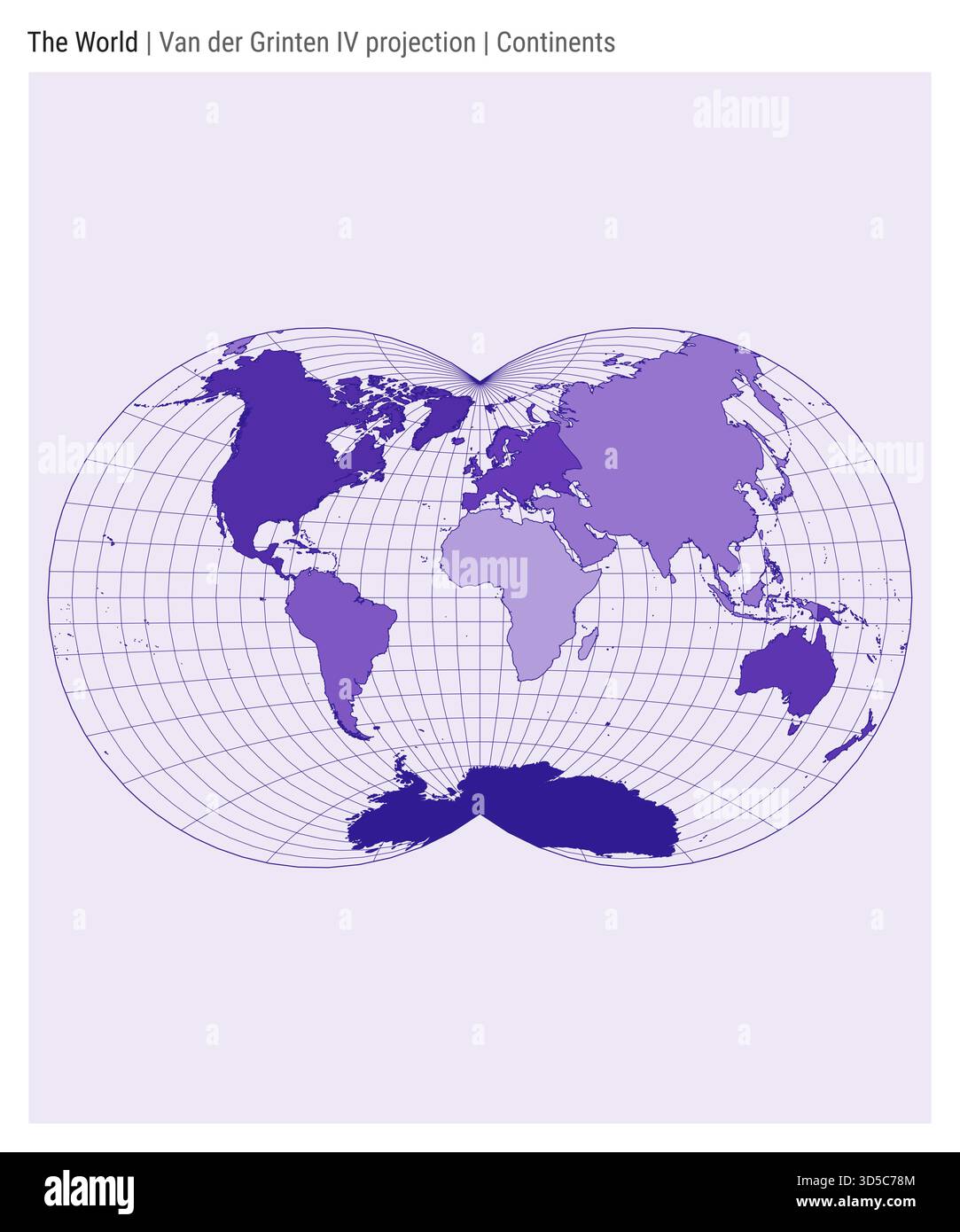 World Map. Van der Grinten IV projection. Continents style. High Detail ...