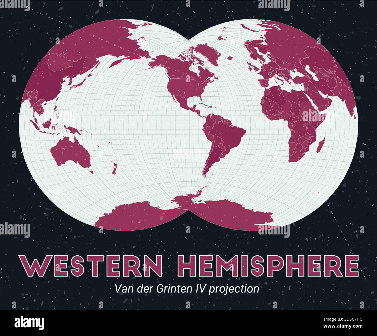 Western Hemisphere. World map. Van der Grinten IV projection centered ...