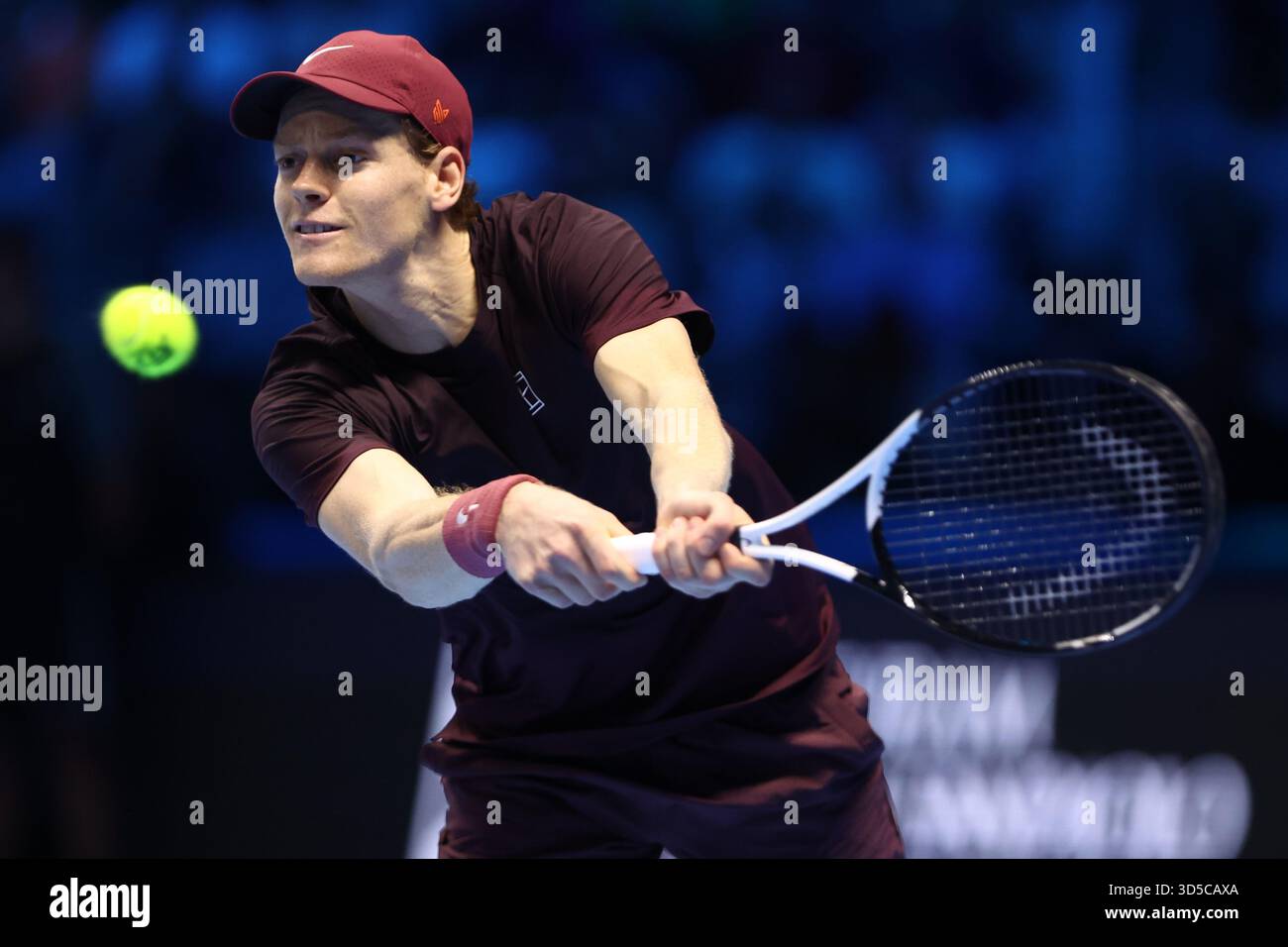 Jannik Sinner of Italy in action during the Round Robin singles match ...