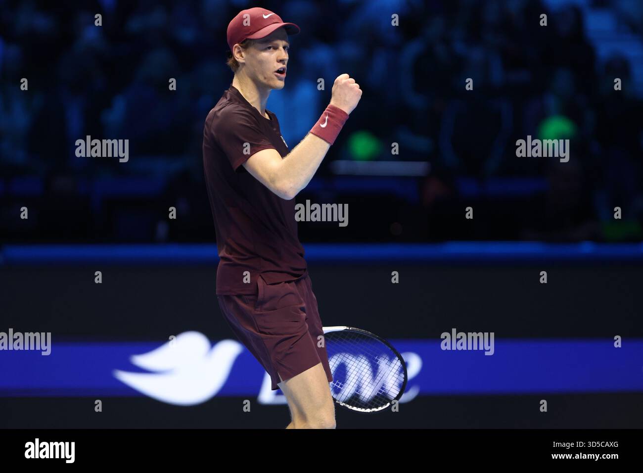 Jannik Sinner of Italy celebrates during the Round Robin singles match ...