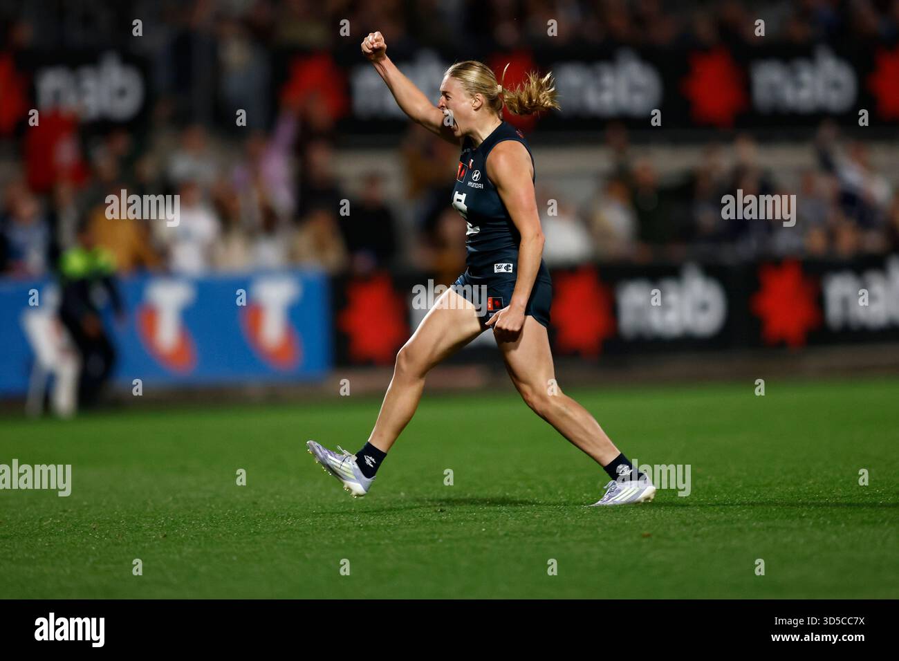 Lily Goss of Carlton celebrates a goal during the AFLW Semi Final match ...