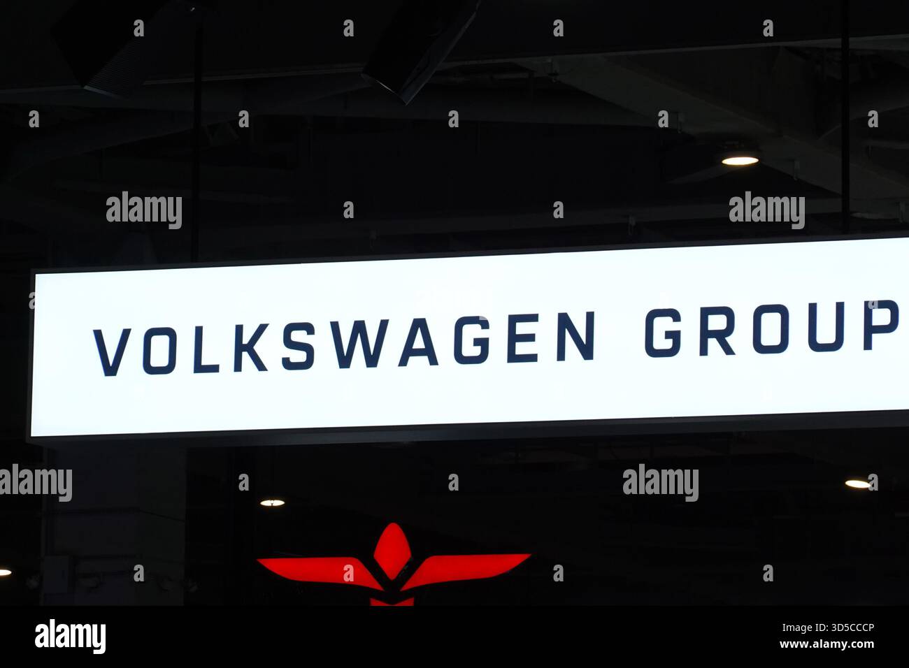 The Volkswagen Group logo is displayed at the 8th China International ...