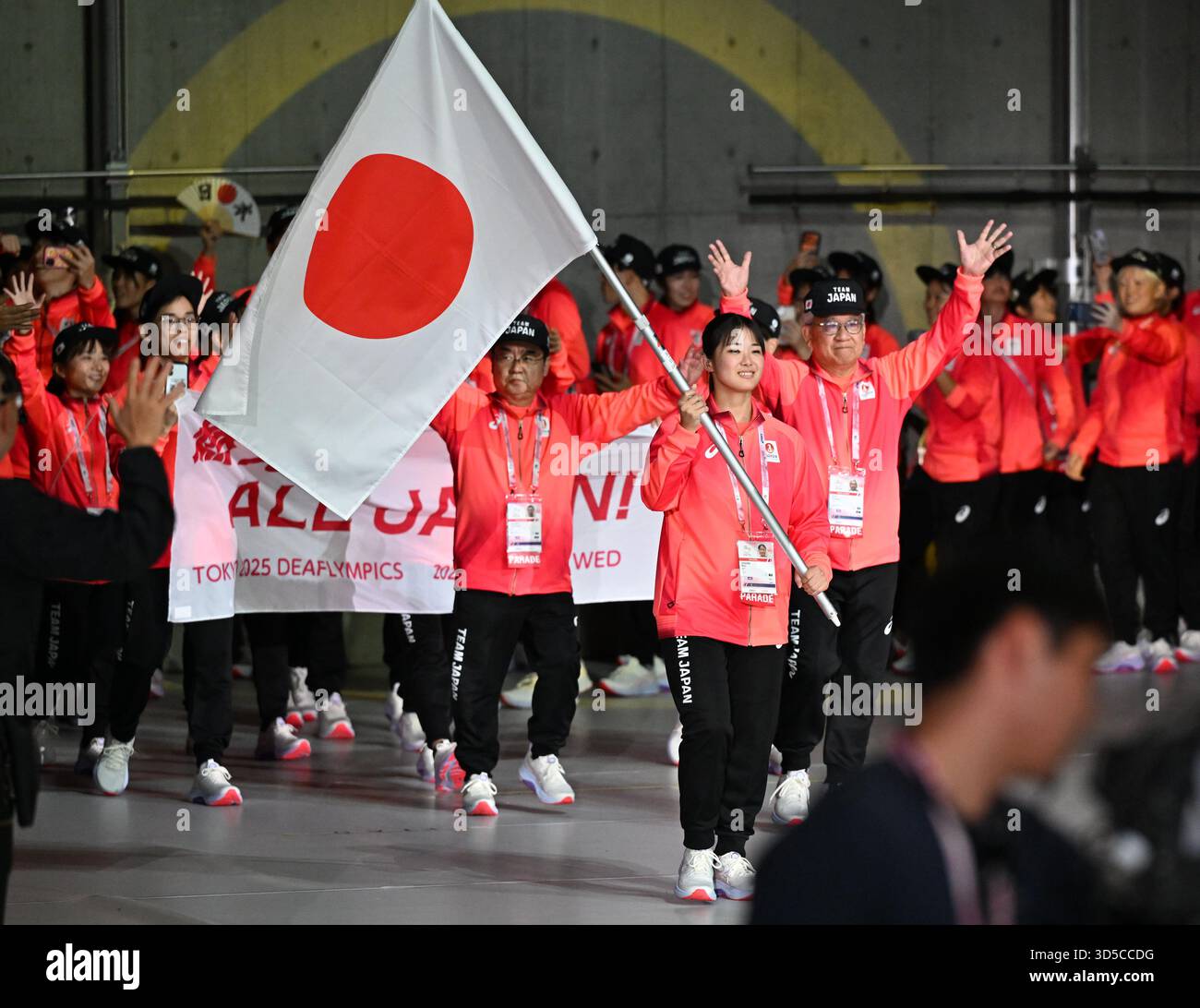 Flag bearer Ryo Ogura (C) leads the Japanese delegation in the opening ...