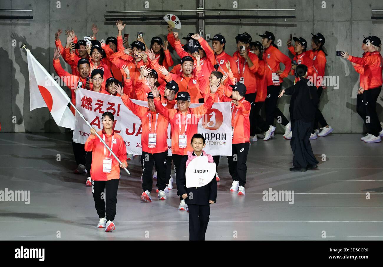 Flag bearer Ryo Ogura leads the Japanese delegation during the opening ...