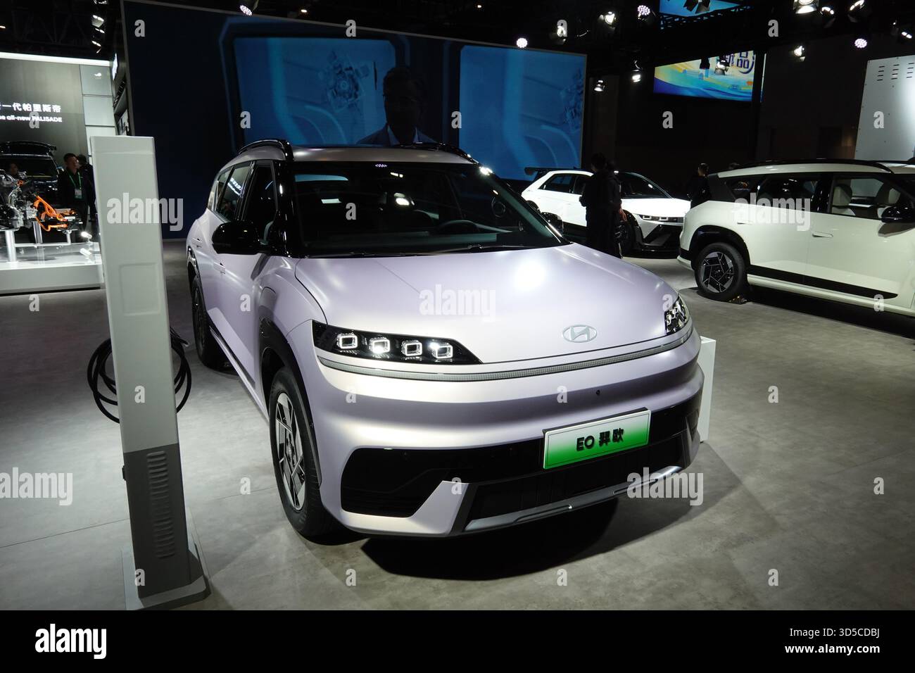 A light purple Hyundai electric SUV is exhibited at the 8th China ...