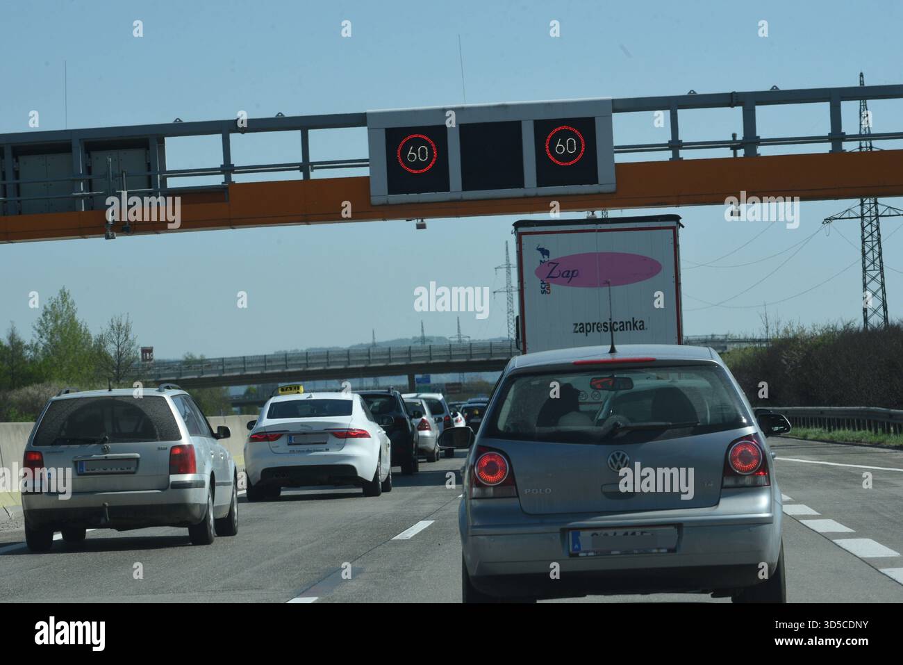Freeway or highway traffic jam, waiting in the car on the road Freeway ...