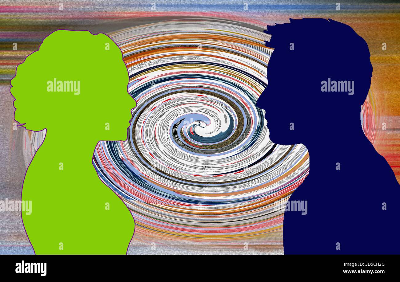 abstract art –two figures in front Colour centre of the spiral Stock ...