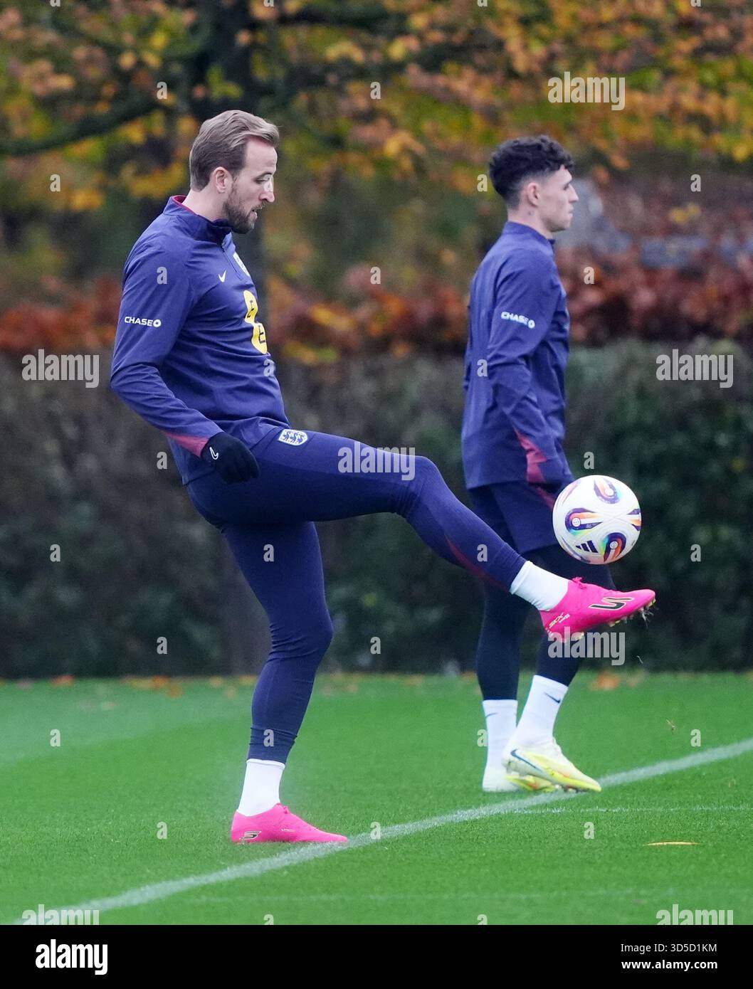 England's Harry Kane and Phil Foden during a training session at the ...