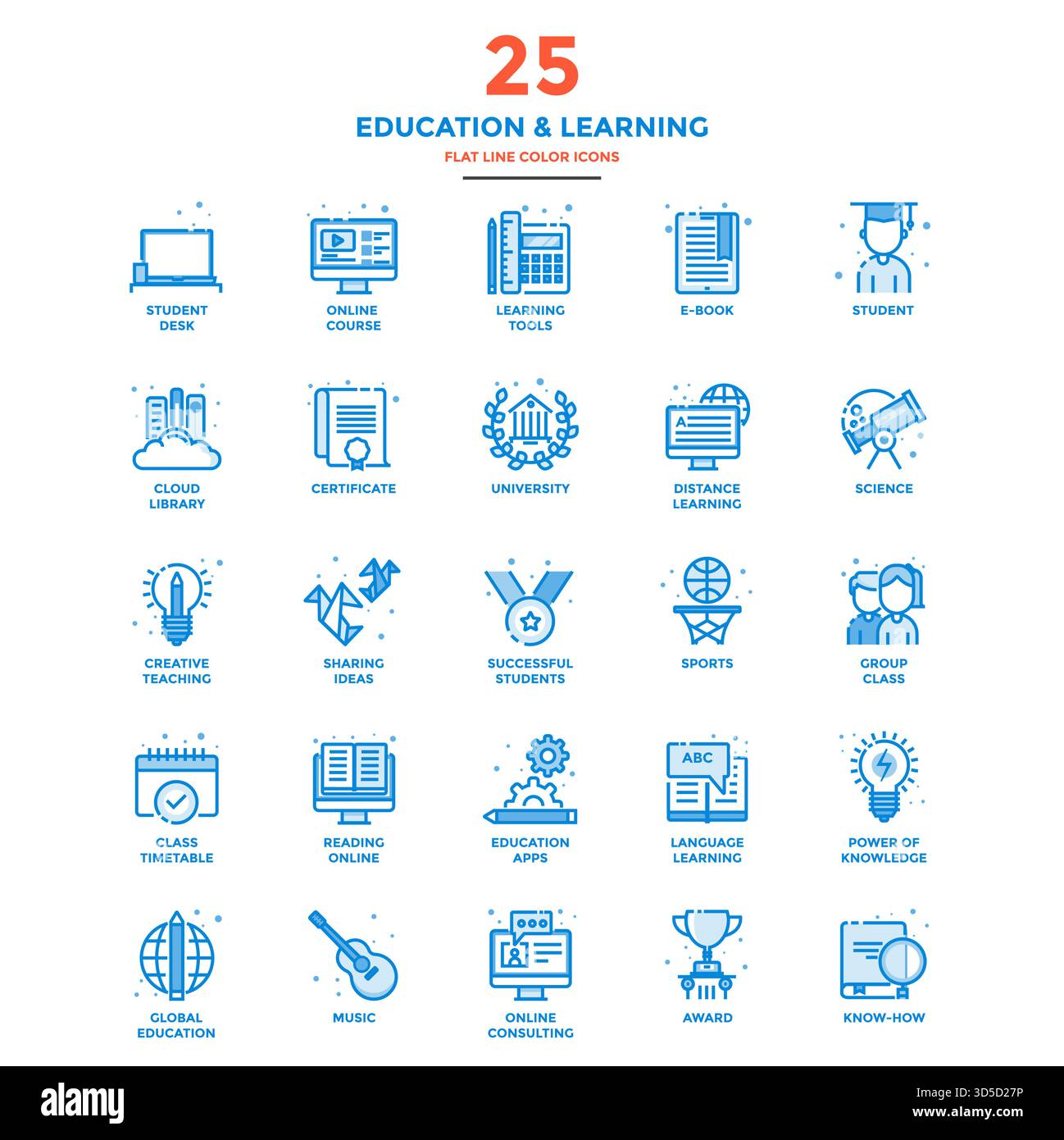 Set of Modern Flat Line icon Concept of Education, Leaning, Online ...