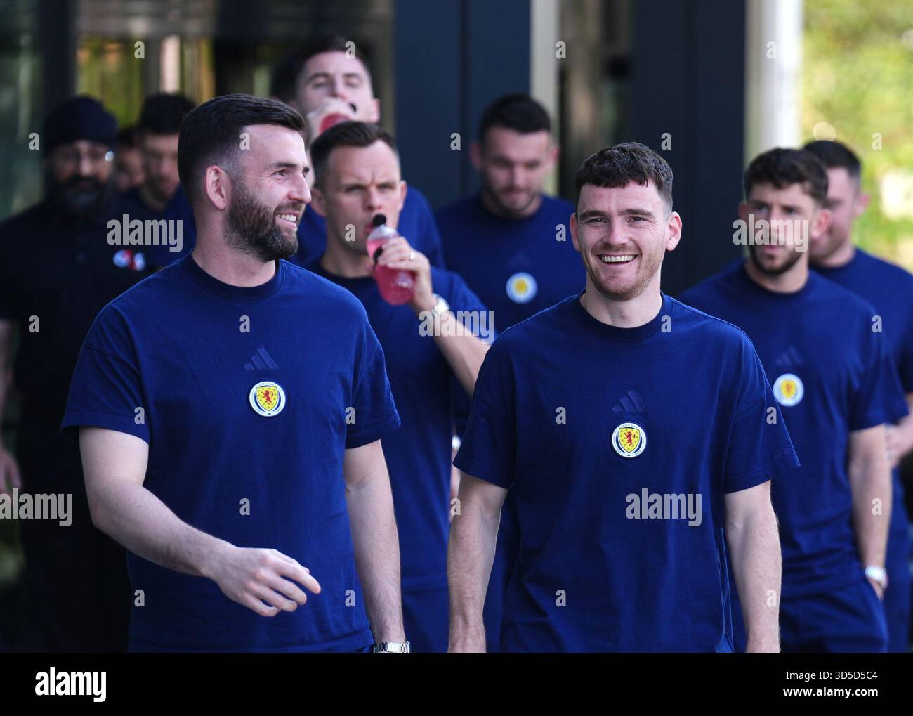 Scotland goalkeeper Liam Kelly and Andy Robertson during a walk around ...