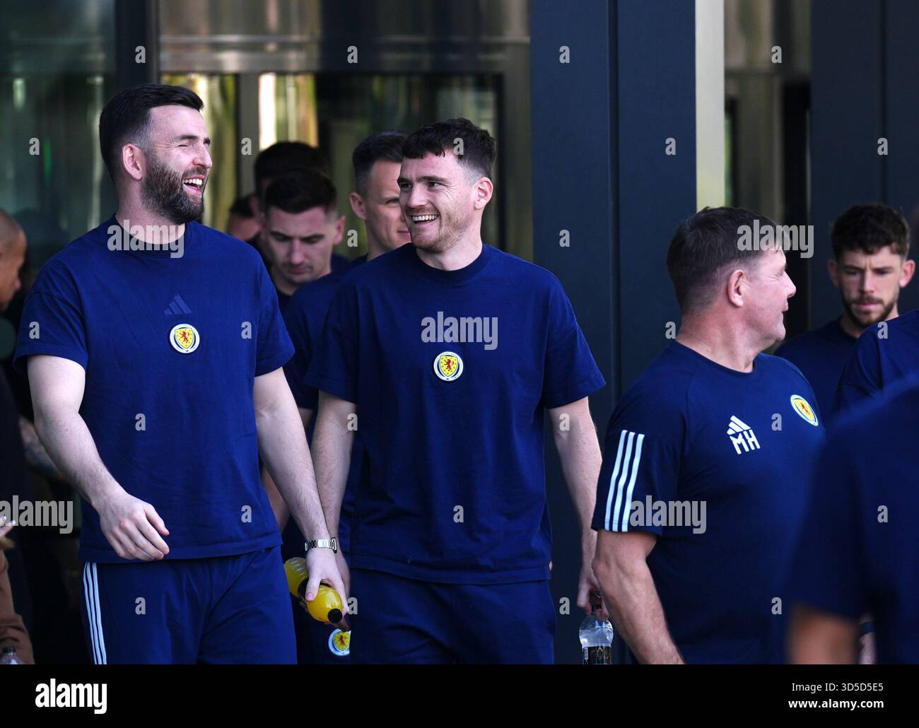 Scotland goalkeeper Liam Kelly and Andy Robertson during a walk around ...