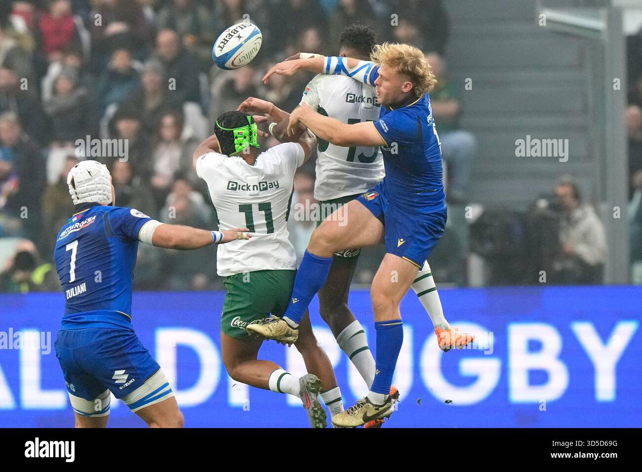 South Africa's Kurt-Lee Arendse, Canan Moodie, center, and Italy's ...