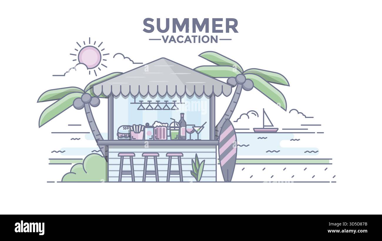Modern flat thin line design Hero image, concept of Holiday, journey ...
