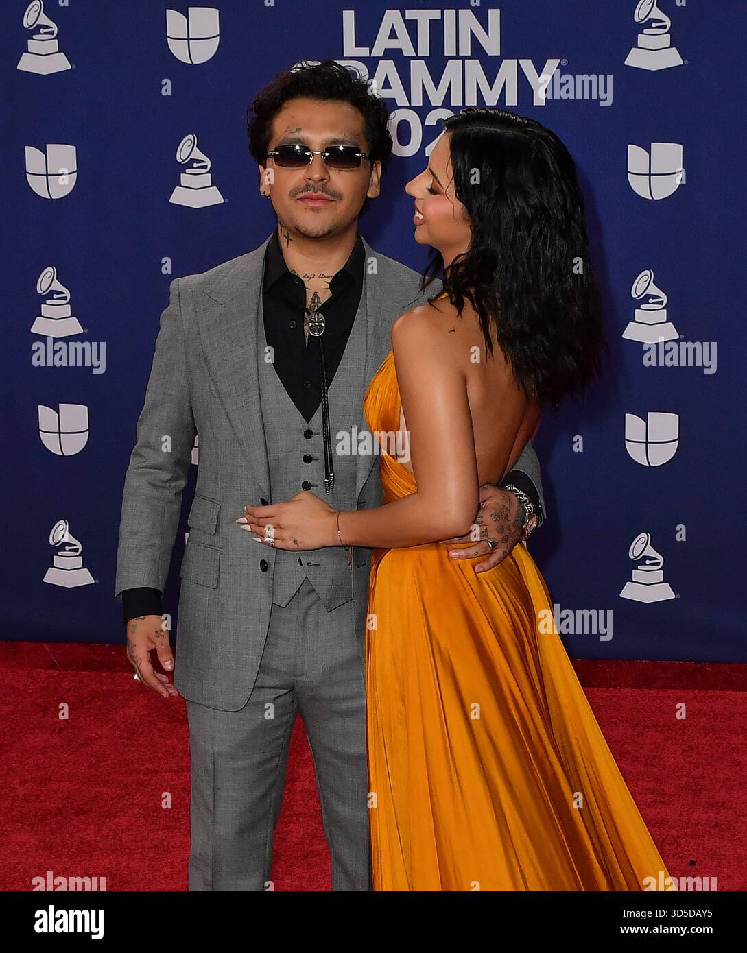 Christian Nodal and Angela Aguilar attend The 26th Annual Latin GRAMMY ...