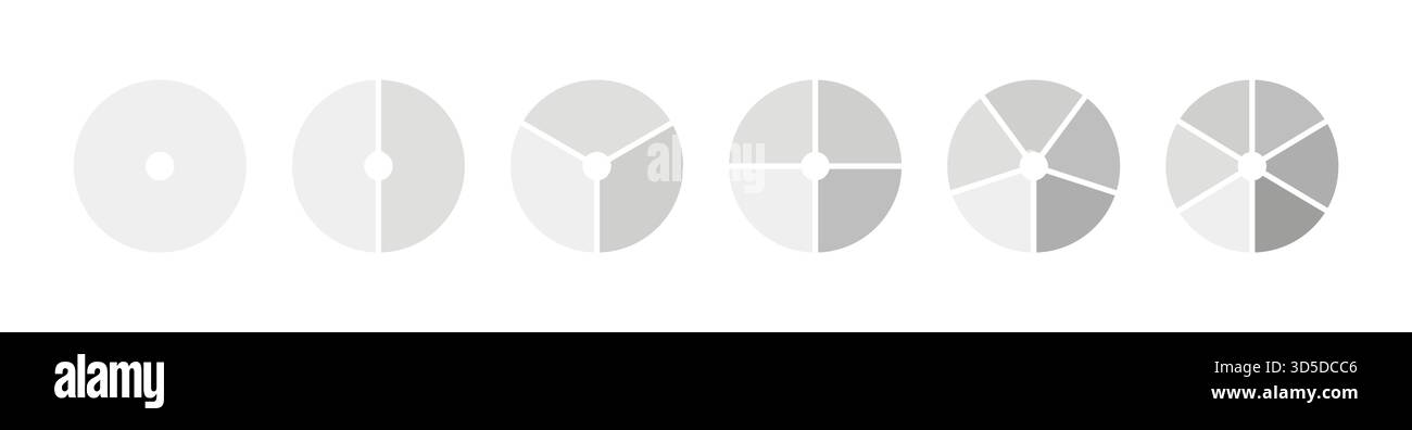 Monochrome diagram with 1, 2, 3, 4, 5, 6 equal sections, steps. Set of ...