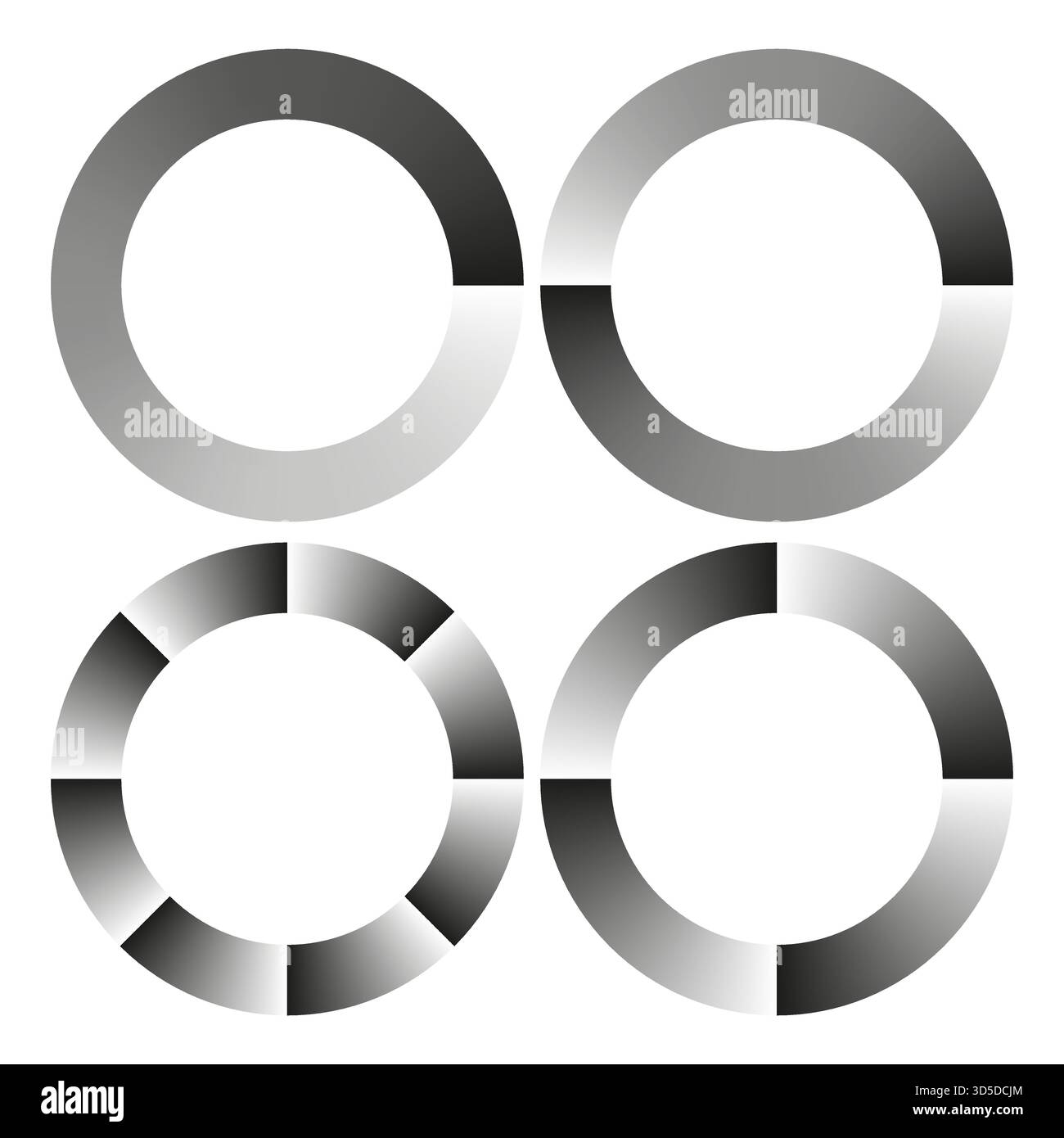 Loader circle set. Gradient black fill. Progress Vector symbol. Segmented loading bar. EPS 10 ...