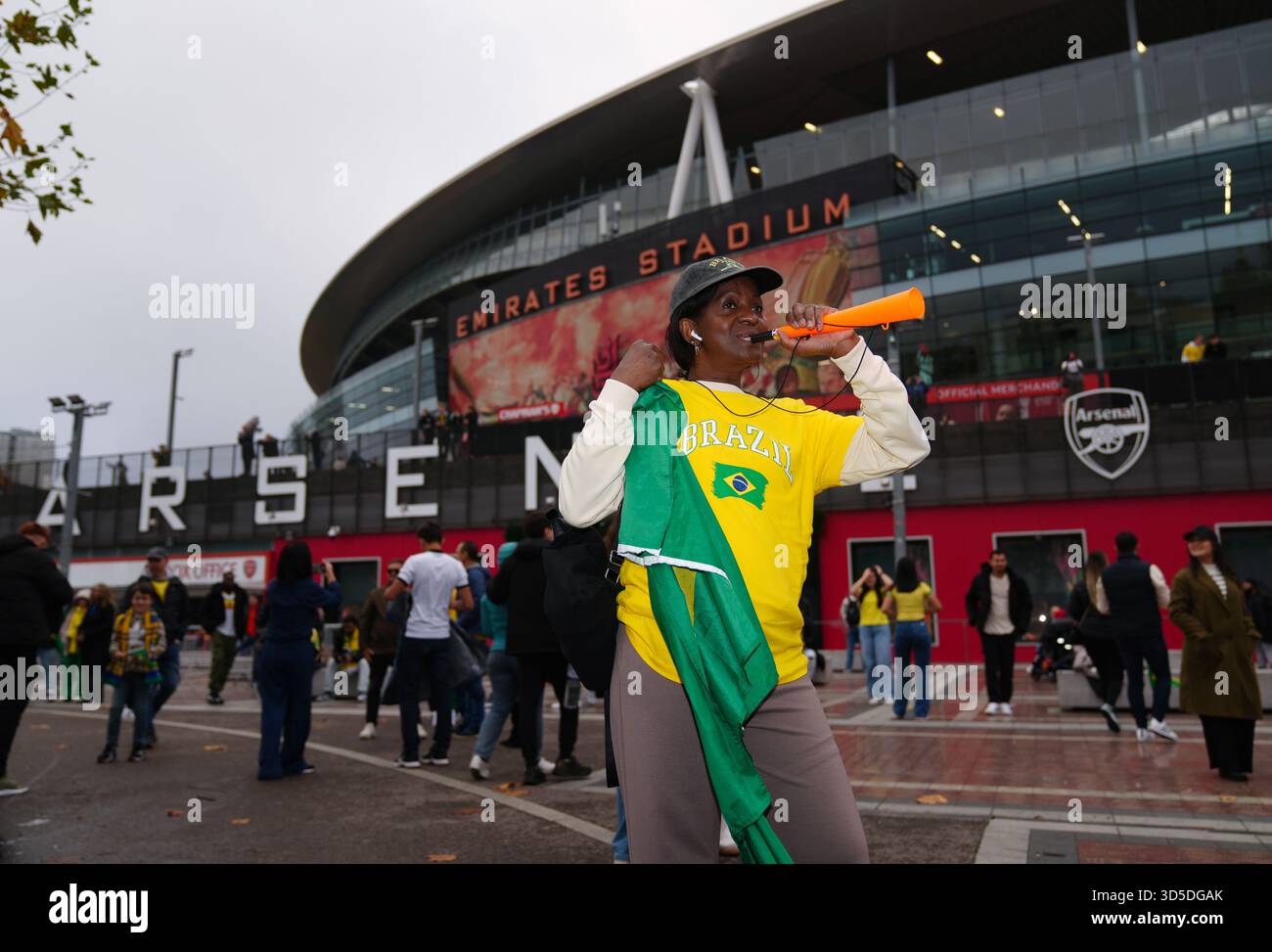 A Brazil fan before the international match at the Emirates Stadium ...
