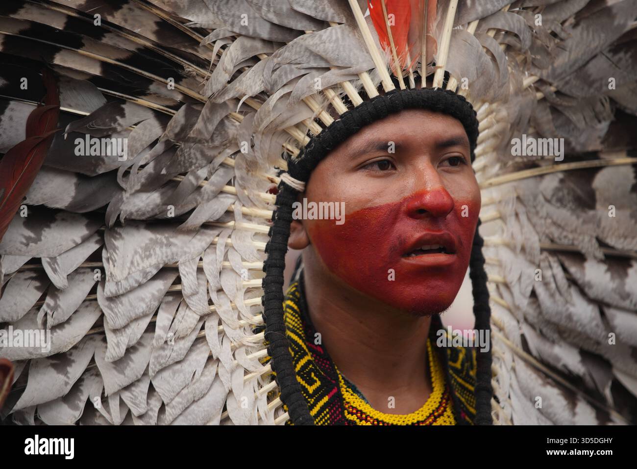 An Indigenous activist participates in a climate protest at the COP30 U ...