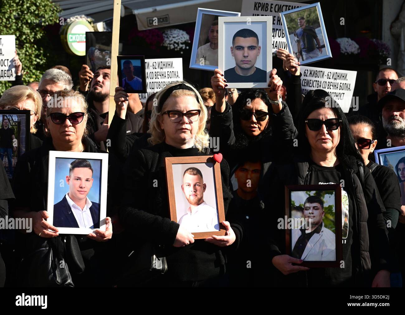 Parents and relatives of the the Kocani nightclub fire victims during a ...