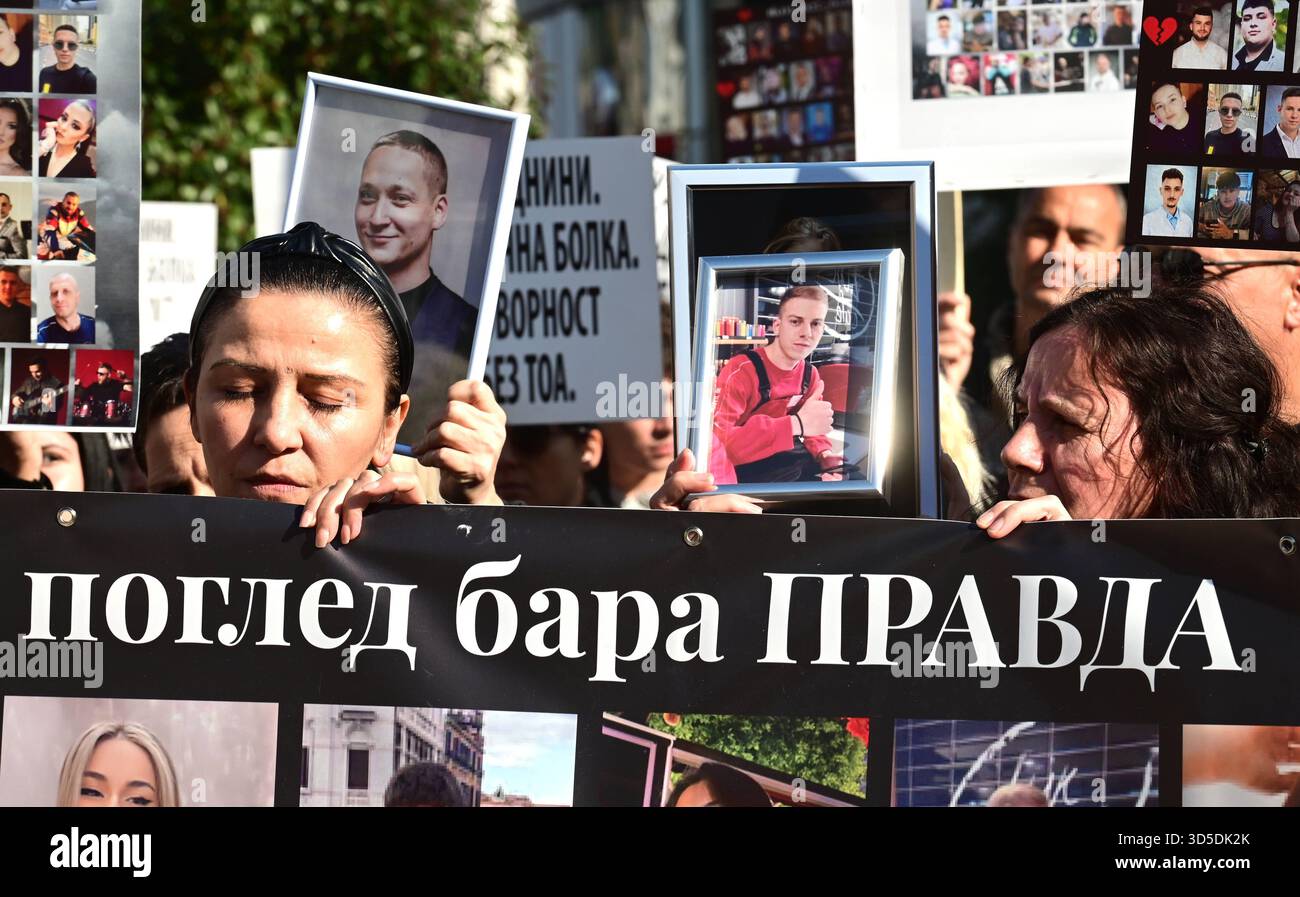 Parents and relatives of the the Kocani nightclub fire victims during a ...