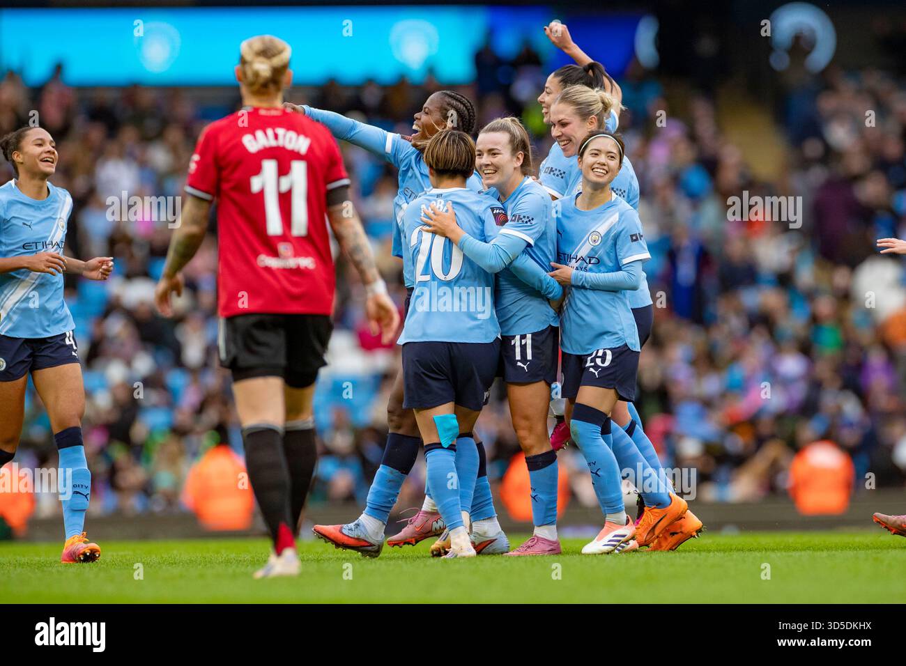 Goal 3-0 Lauren Hemp #11 of Manchester City W.F.C. celebrates her goal ...