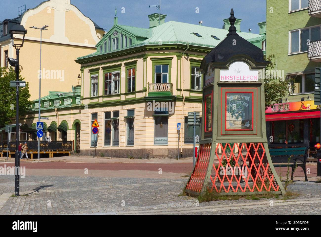 Traditional Sweden's public telephone booths, known as "rikstelefon" in ...