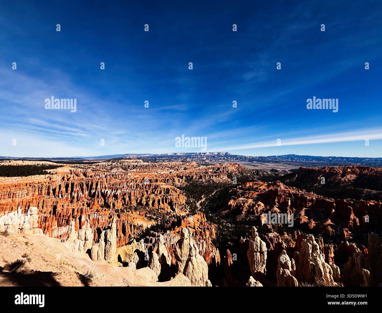 Broad Utah canyon landscape with hoodoos and red rocks under a deep ...