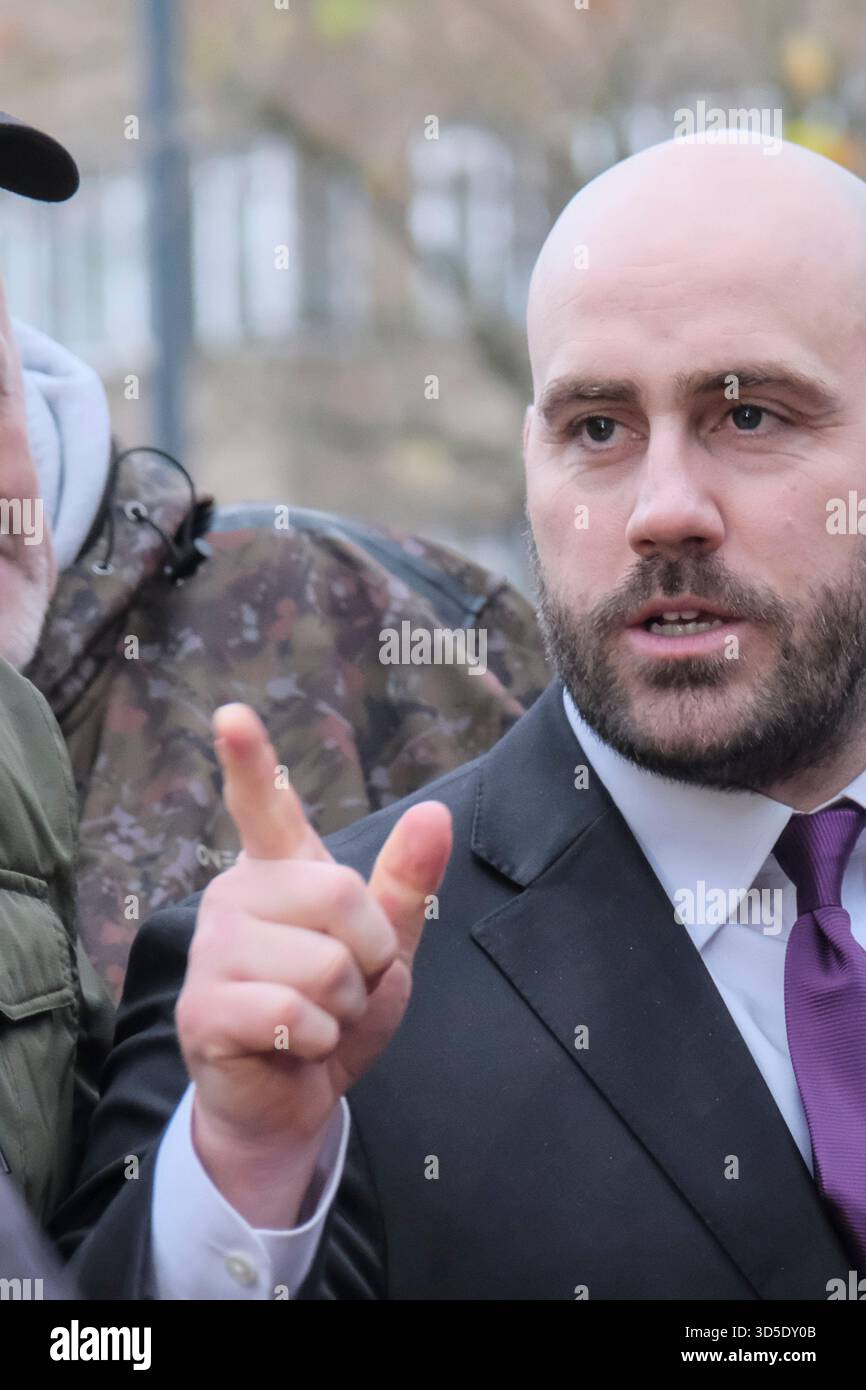 Bristol, UK 15th November 2025. UKIP leader Nick Tenconi spoke to the ...