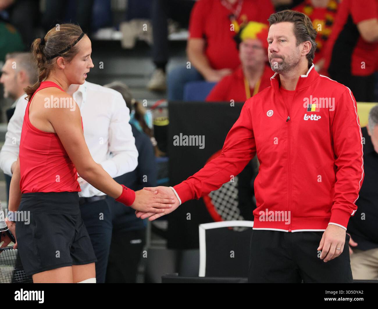 Belgian Hanne Vandewinkel and Belgian team captain Wim Fissette ...