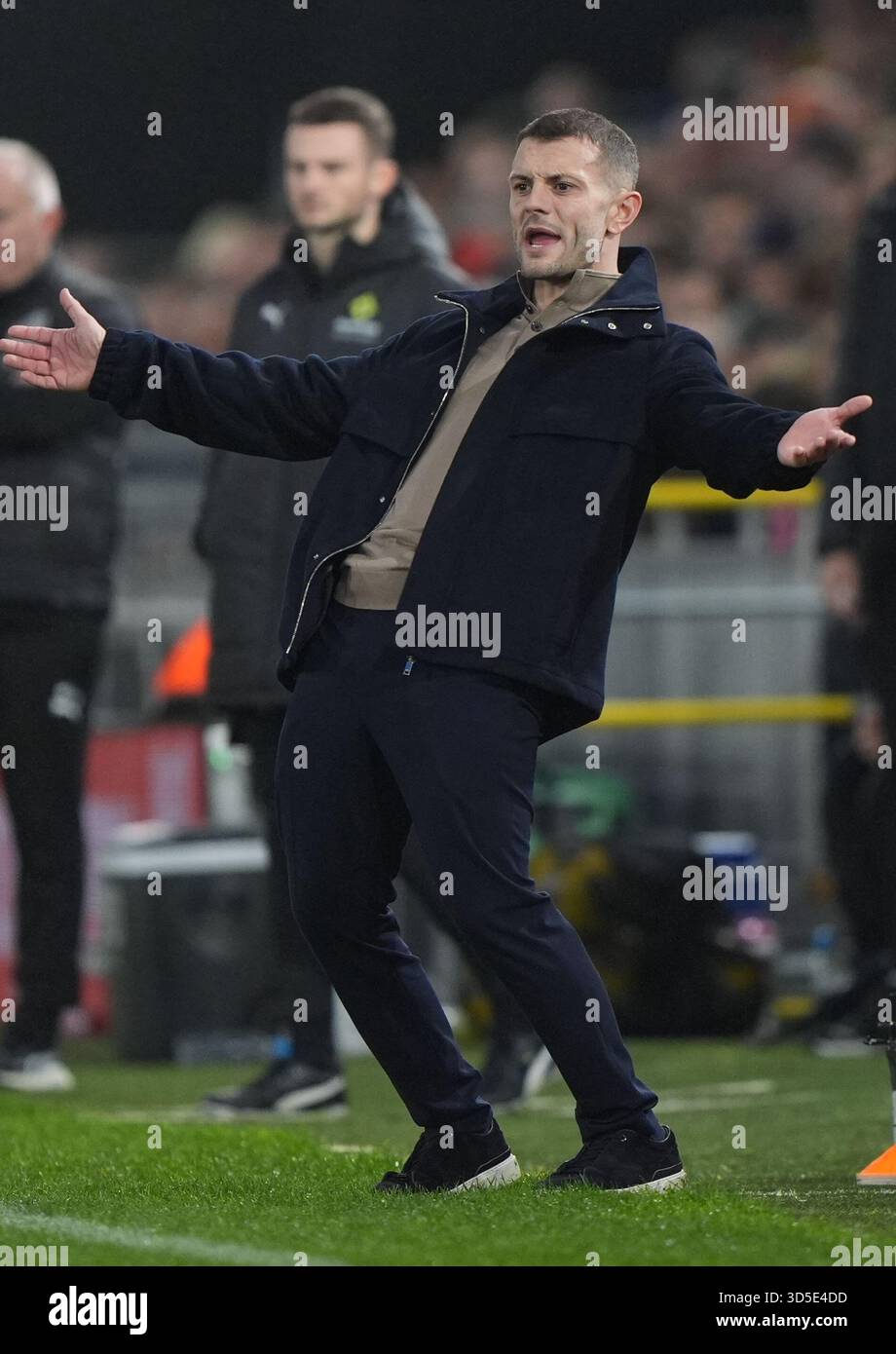 Luton Town manager Jack Wilshere gestures on the touchline during the ...