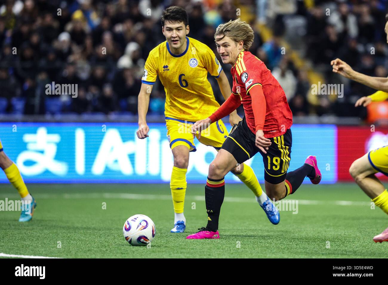 Kazakhstan Alibek Kasym and Belgium's Romeo Vermant fight for the ball ...