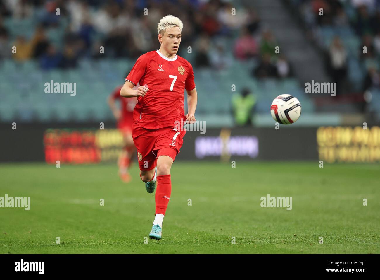 Russia's Aleksey Batrakov looks on the ball during an international ...