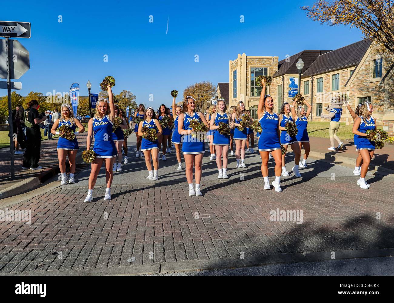 November 15, 2025:.Tulsa Golden Hurricane Cheer team leads the pregame ...