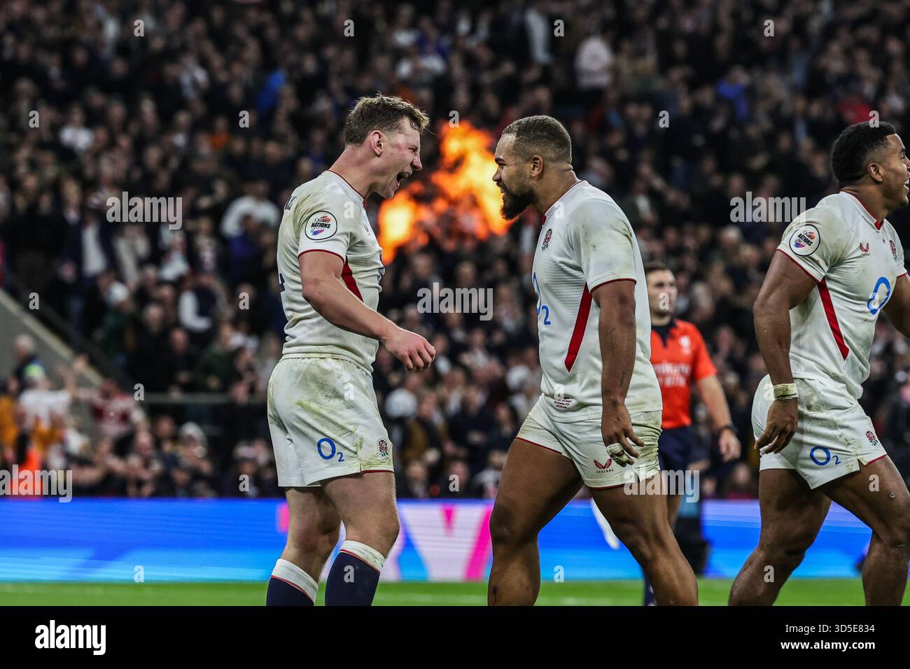 Fraser Dingwall of England celebrates his try during the Quilter ...